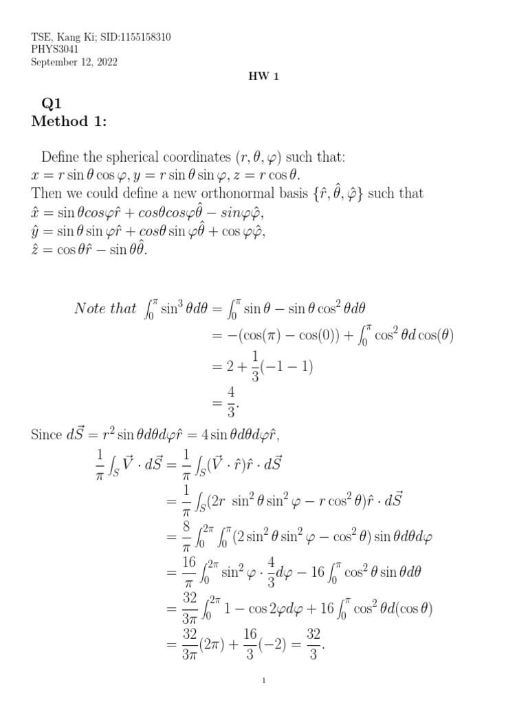 HW1 Phys3041 | PDF | Theoretical Physics | Mathematics