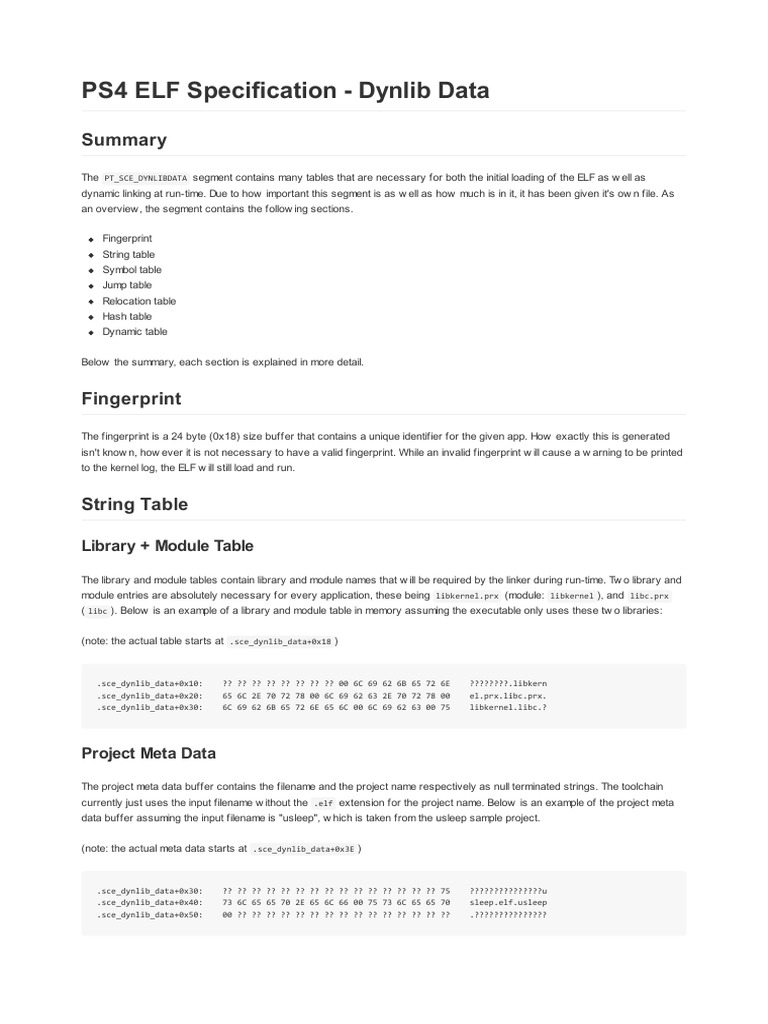 PS4 ELF Specification - Dynlib Data | PDF
