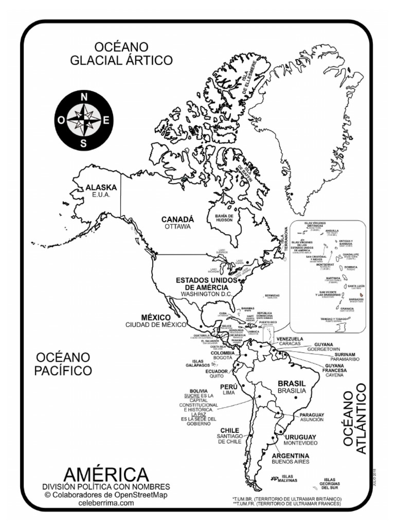 Mapa Del Continente Americano Con Nombres | PDF