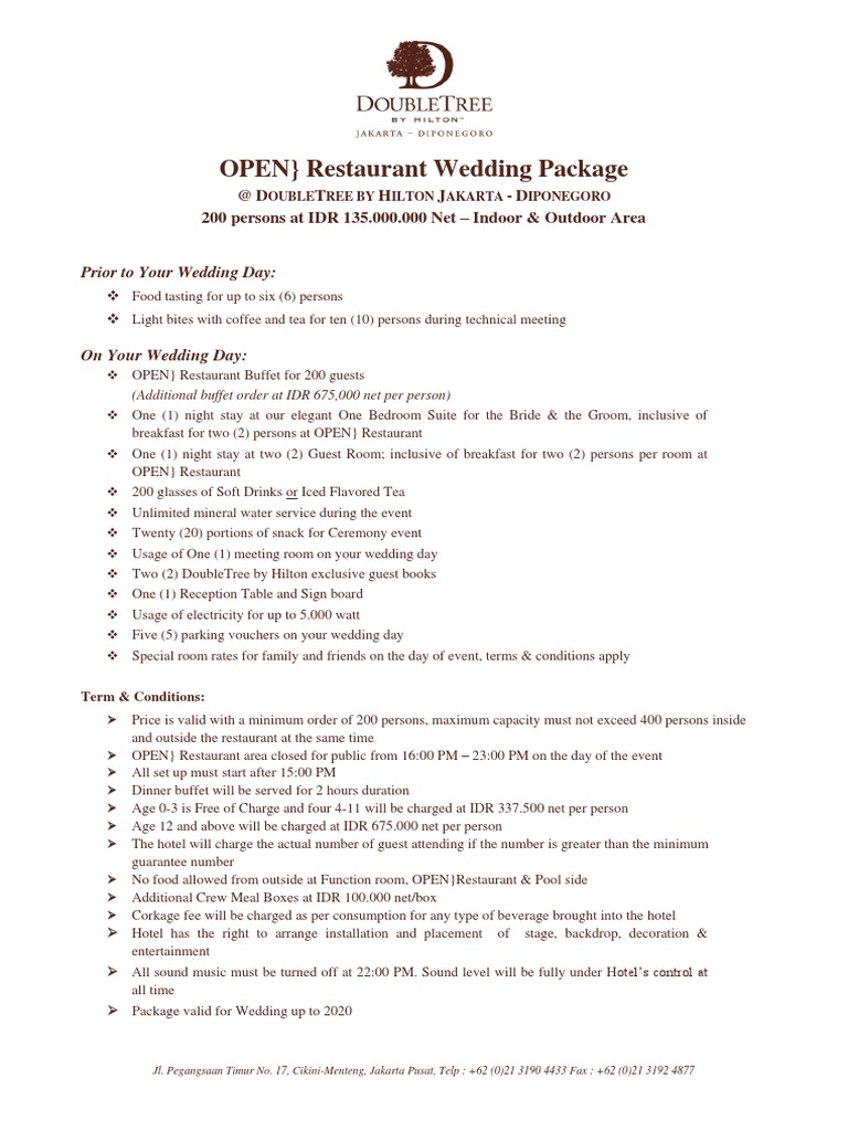 DoubleTree - OPEN Resto - Wedding Package 2020 - 200guests | PDF ...