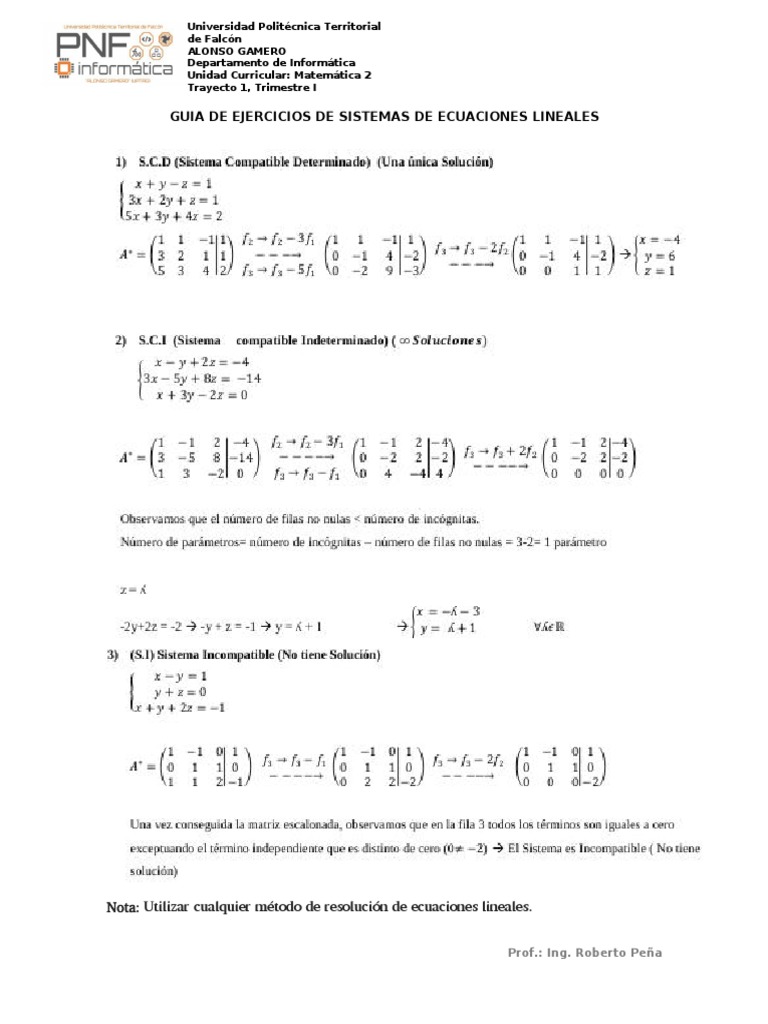 Guía De Ejercicios Sistemas Lineales Pdf Matemáticas Aplicadas 8325