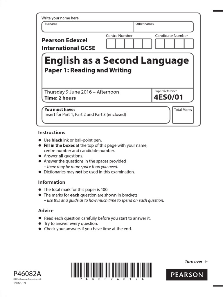 Edexcel O Level English As A Second Language Past Paper | PDF