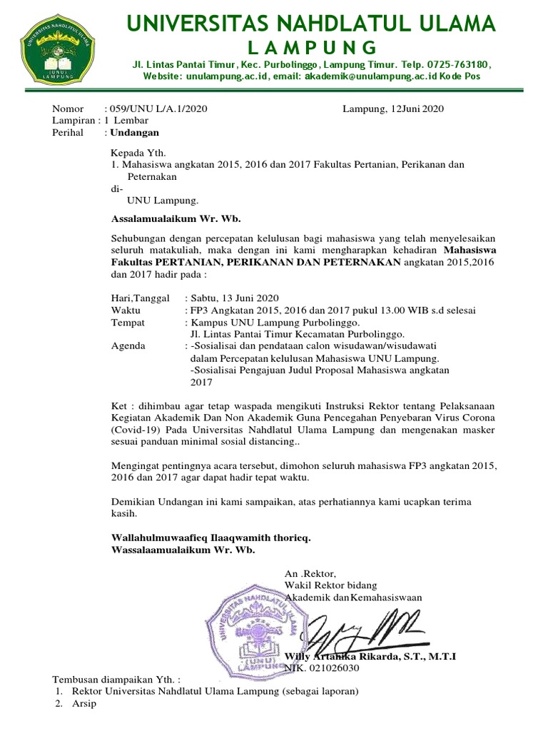 Undangan Mahasiswa Khusus FP3 Angkatan 2016, 2015 Dan 2017 | PDF