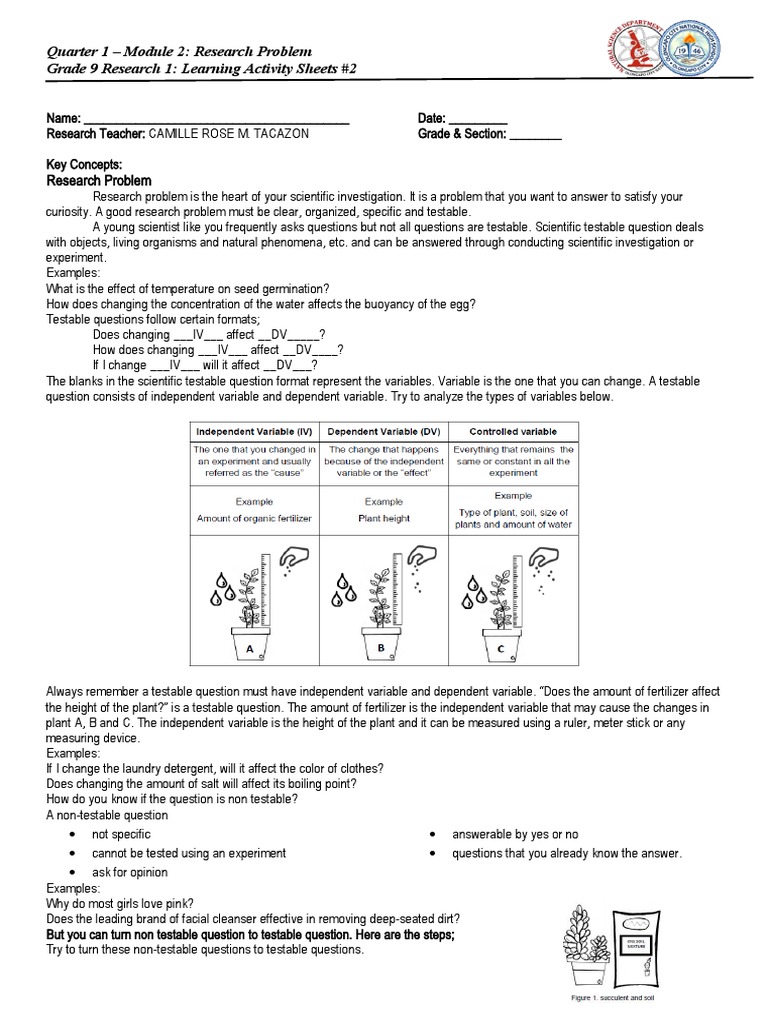 Research 1 Module 2 Pdf Experiment Question