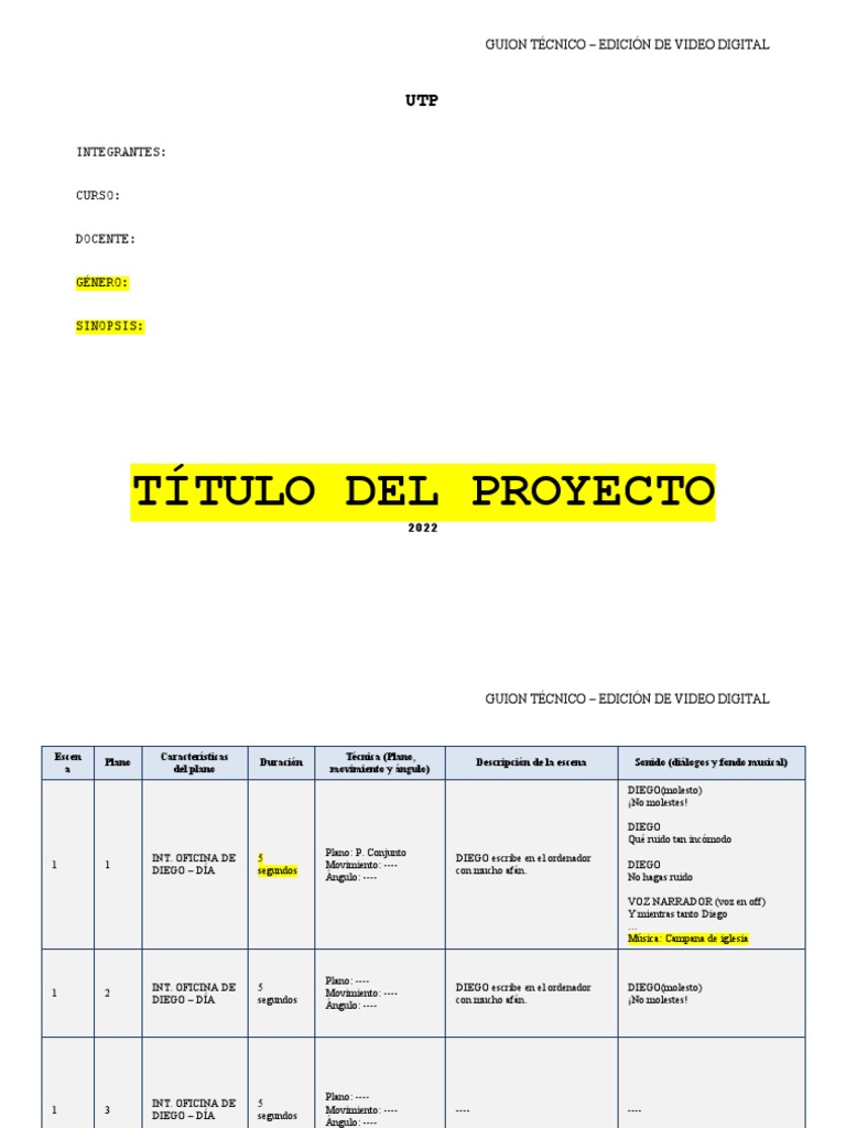 Plantilla Guion Tecnico | PDF