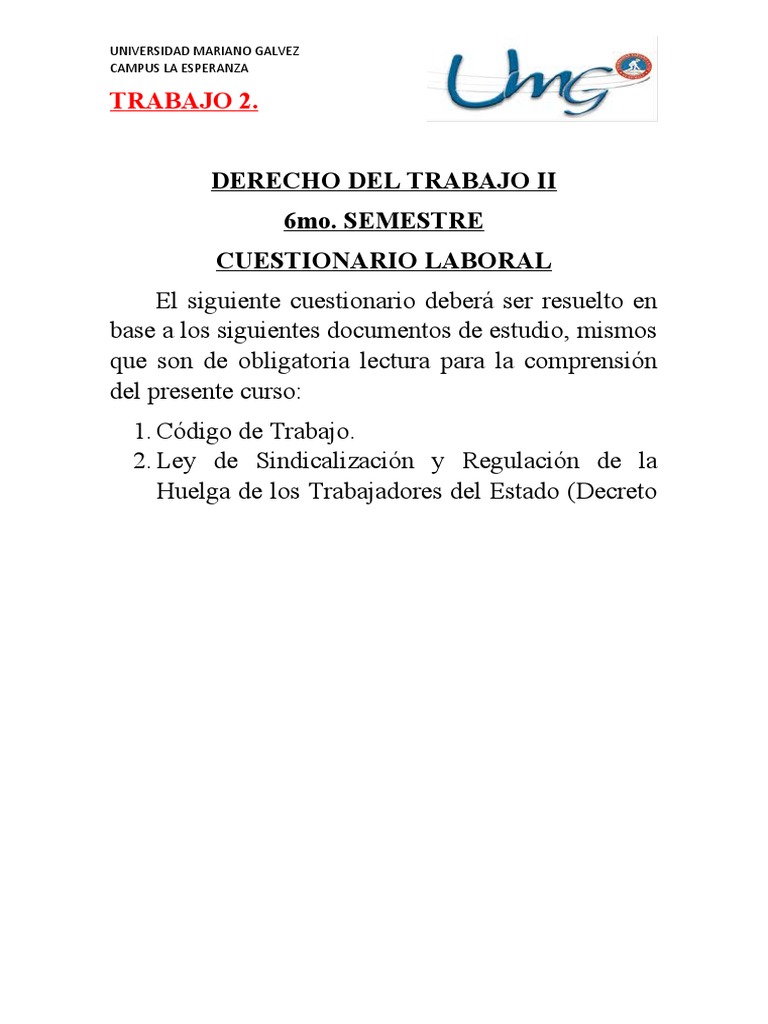 2-) Cuestionario Laboral | PDF | Sindicato | Derecho laboral
