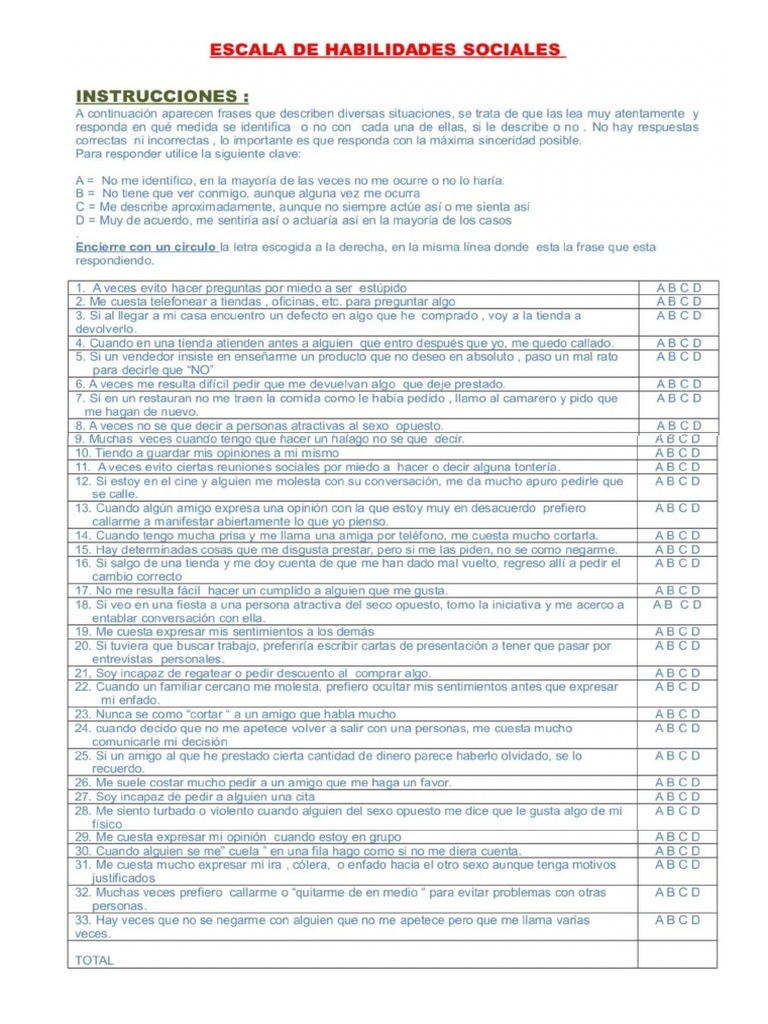 Escala de Habilidades Sociales | PDF