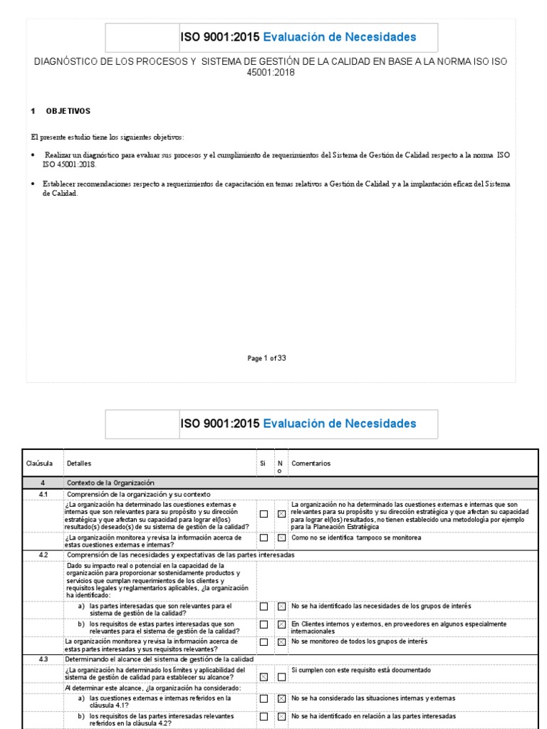 Diagnostico Iso 45001 | PDF | Calidad (comercial) | Sistema de manejo ...