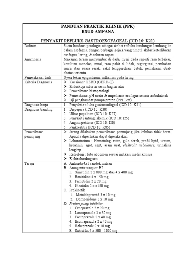 Panduan Praktik Klinik GERD RSUD Ampana | PDF