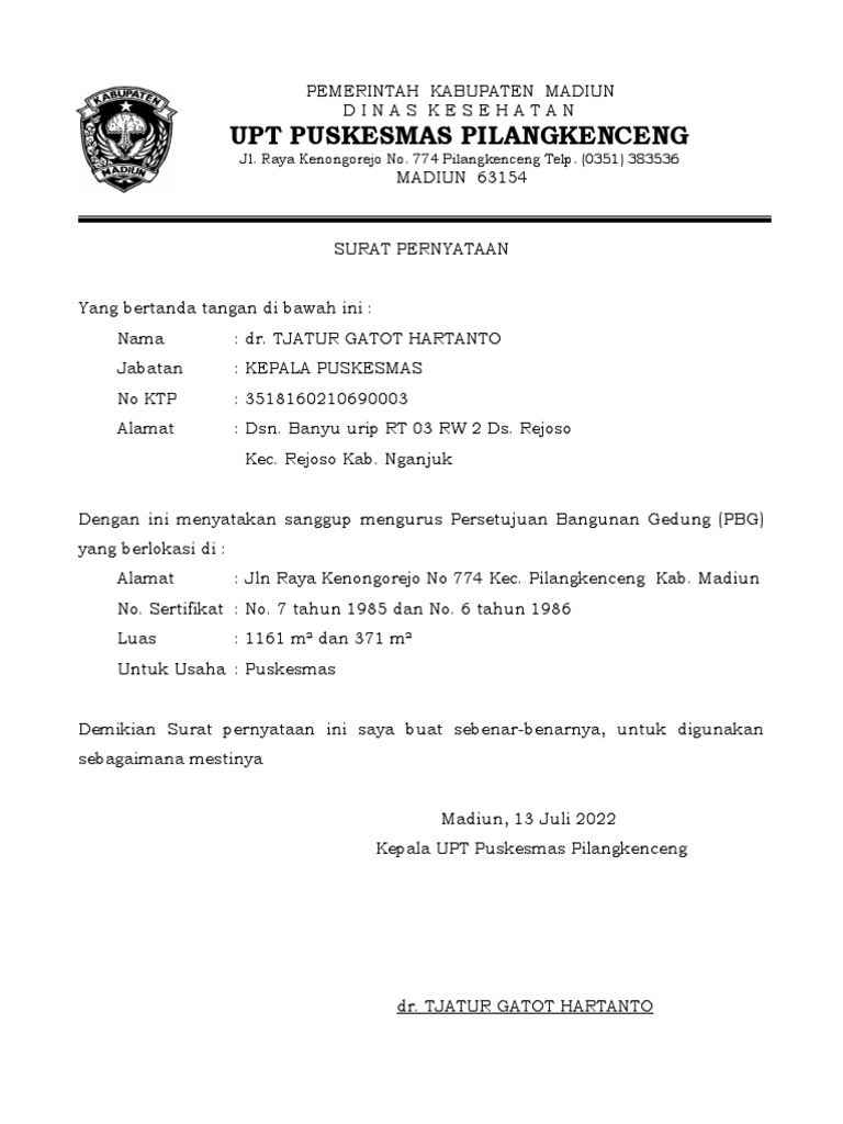 Surat Pernyataan PBG | PDF