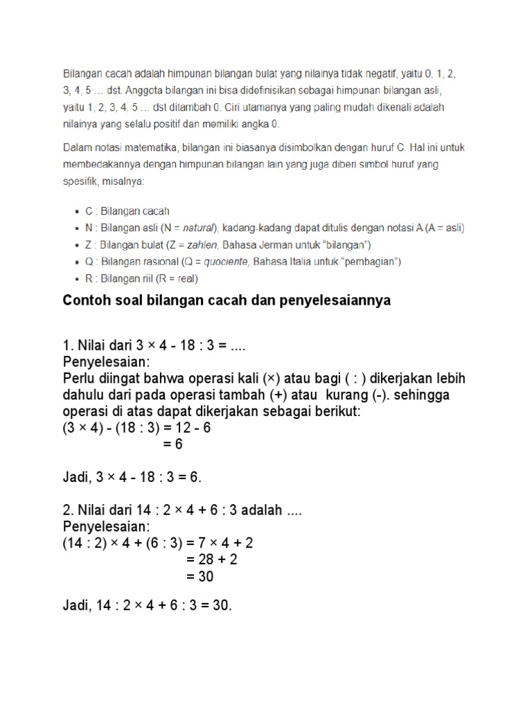 Contoh Soal Bilangan Cacah Dan Penyelesaiannya | PDF