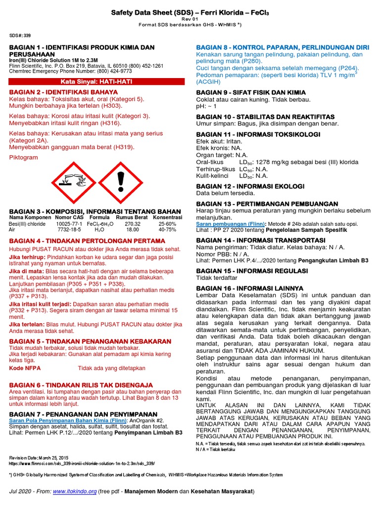 SDS - Ferri Klorida - FeCl3 r1 | PDF