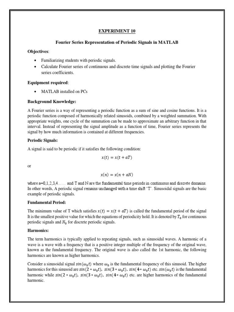 Experiment 10 | PDF | Fourier Transform | Fourier Series