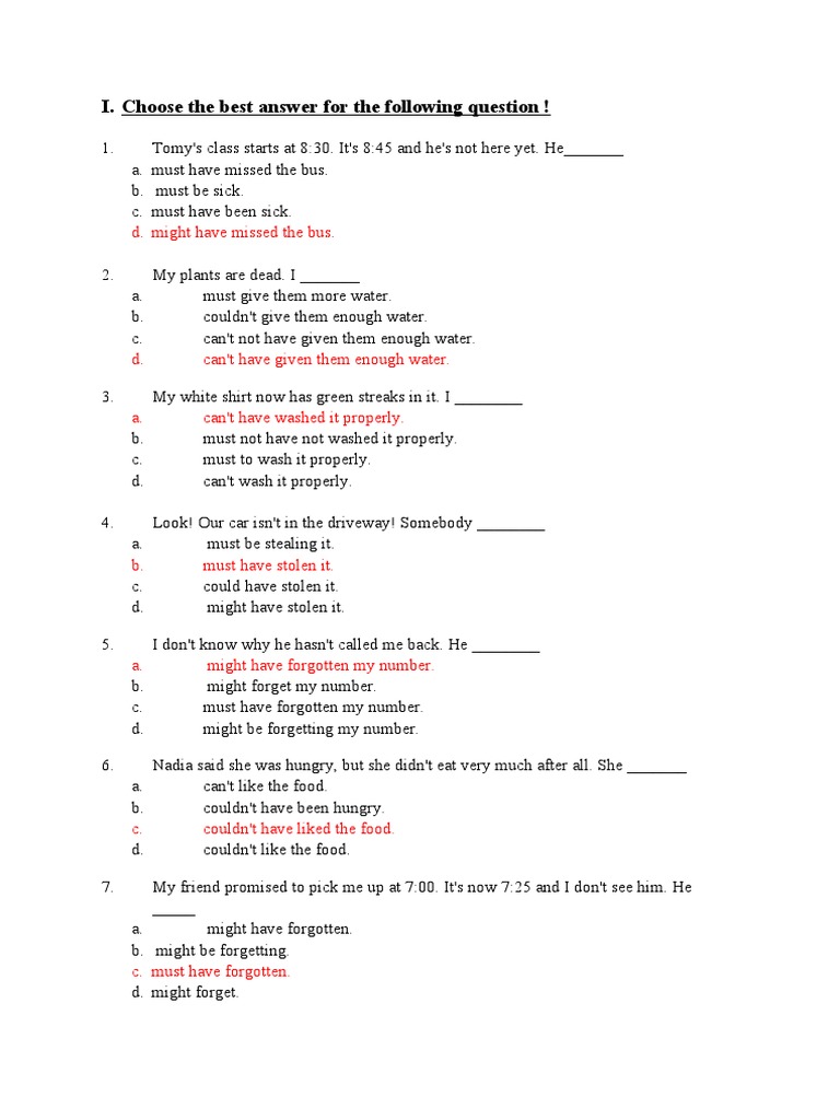 Choosing the best answer for questions using modal verbs | PDF