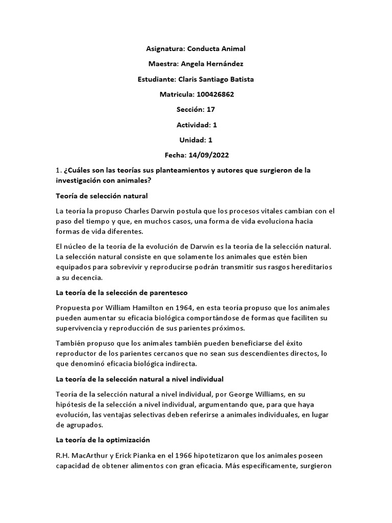 Conducta Animal Unidad 1 | PDF | Etología | Comportamiento