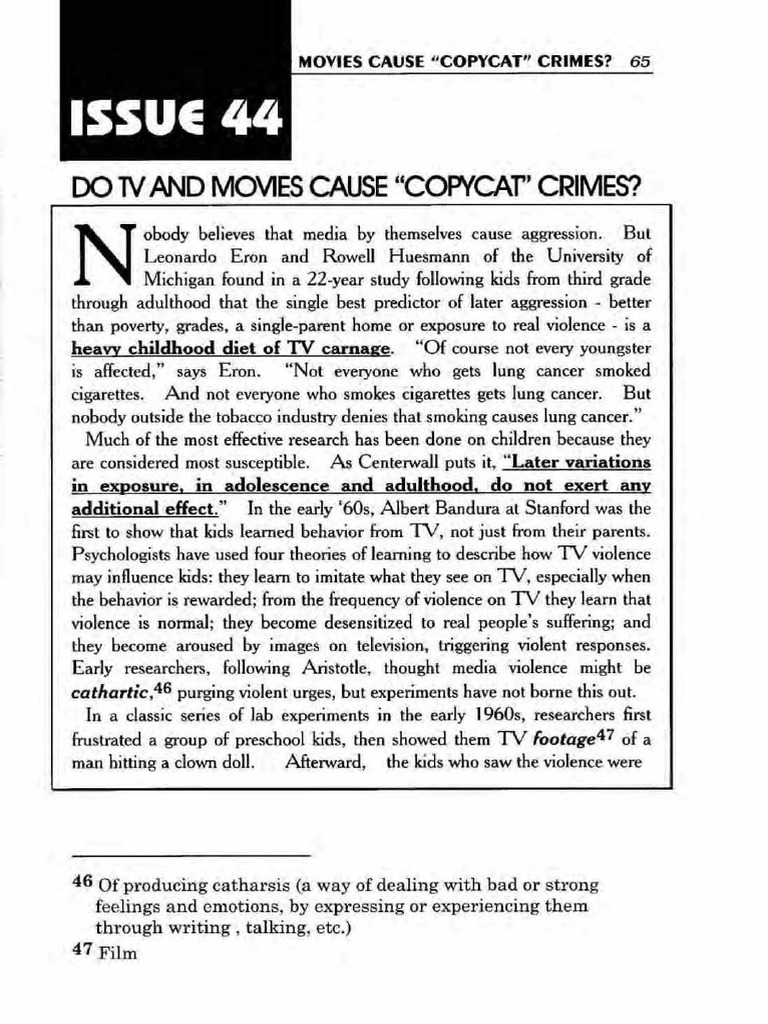 Issue 44 TV Influence On Copycat Crimes (By D Vorhees) | PDF