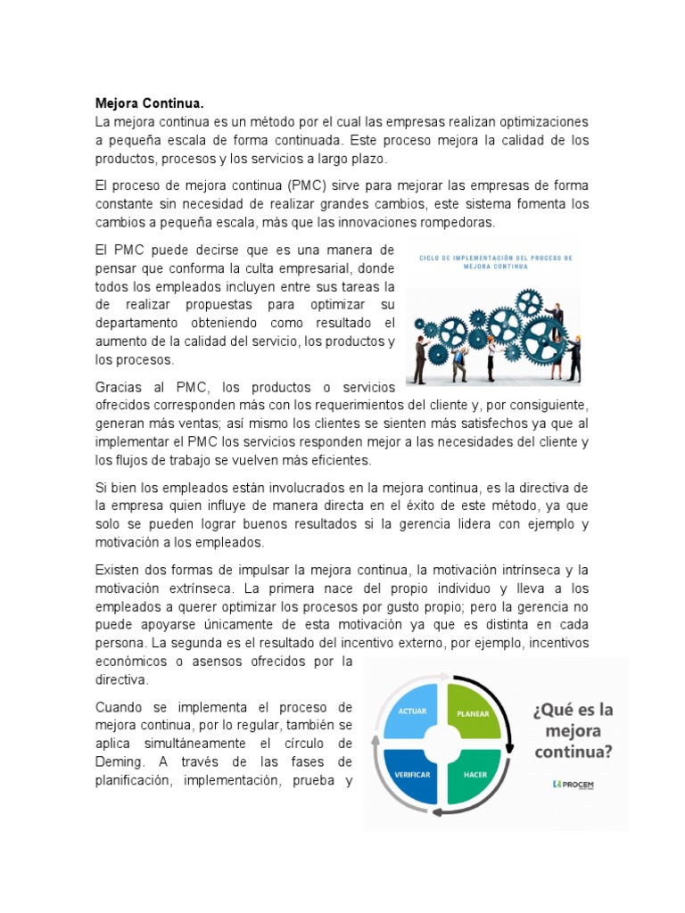 Mejora Continua E Iso 9000 Pdf Gestión De La Calidad Calidad