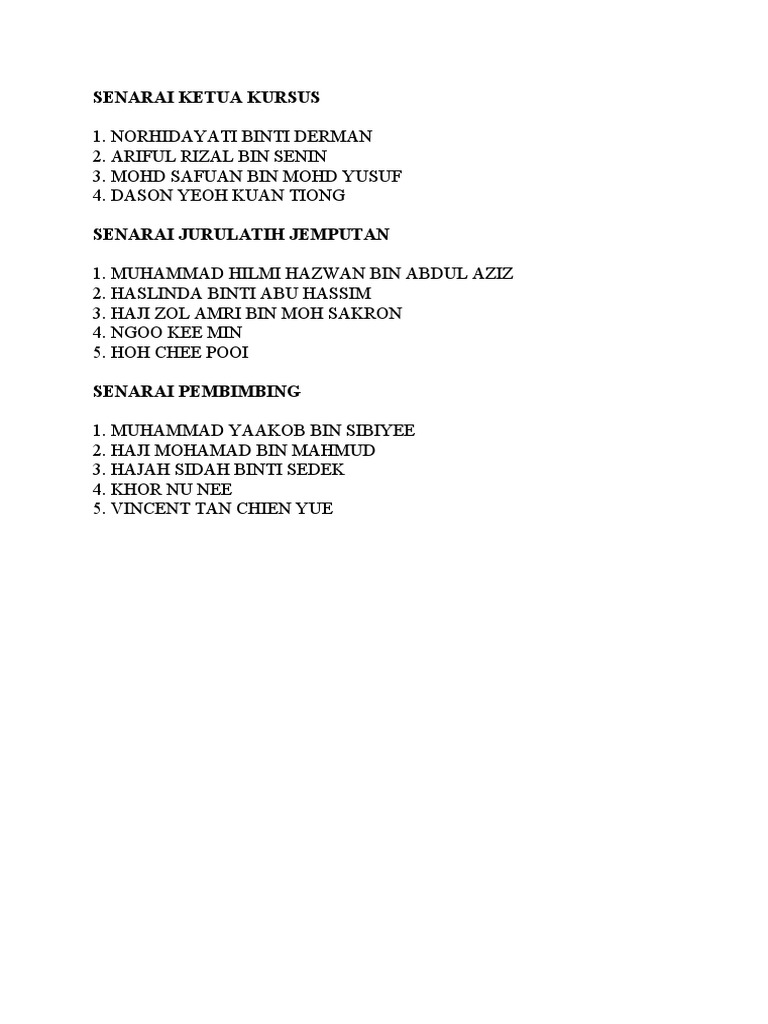 Senarai KK JJ Dan Ajk | PDF