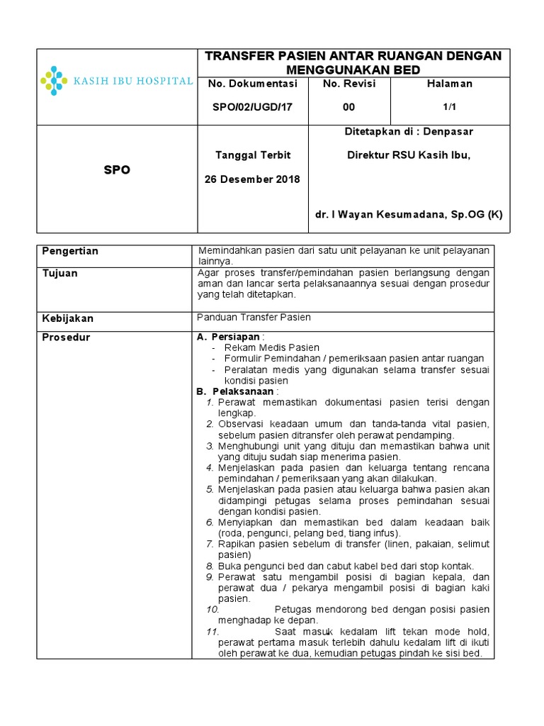 Prosedur Transfer Pasien dengan Bed | PDF