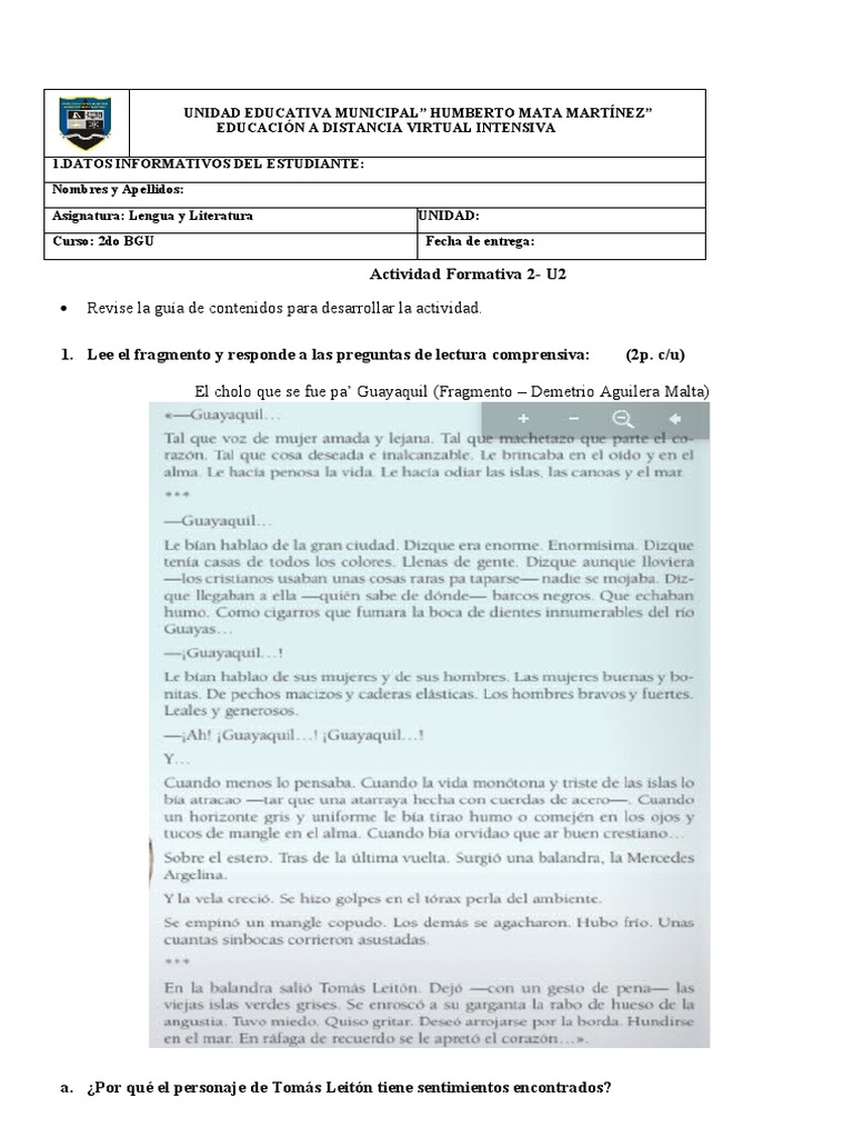 Actividad Formativa 2 - U2 2doBGU | PDF