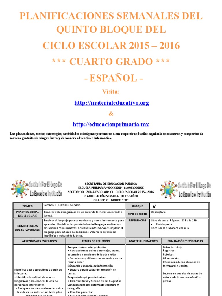 Formato Planeacion 4 To Espa | PDF | Evaluación | Educación primaria