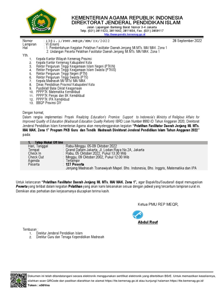 01.2. Grand Dafam Jakarta. PESERTA FASDA. MTS | PDF