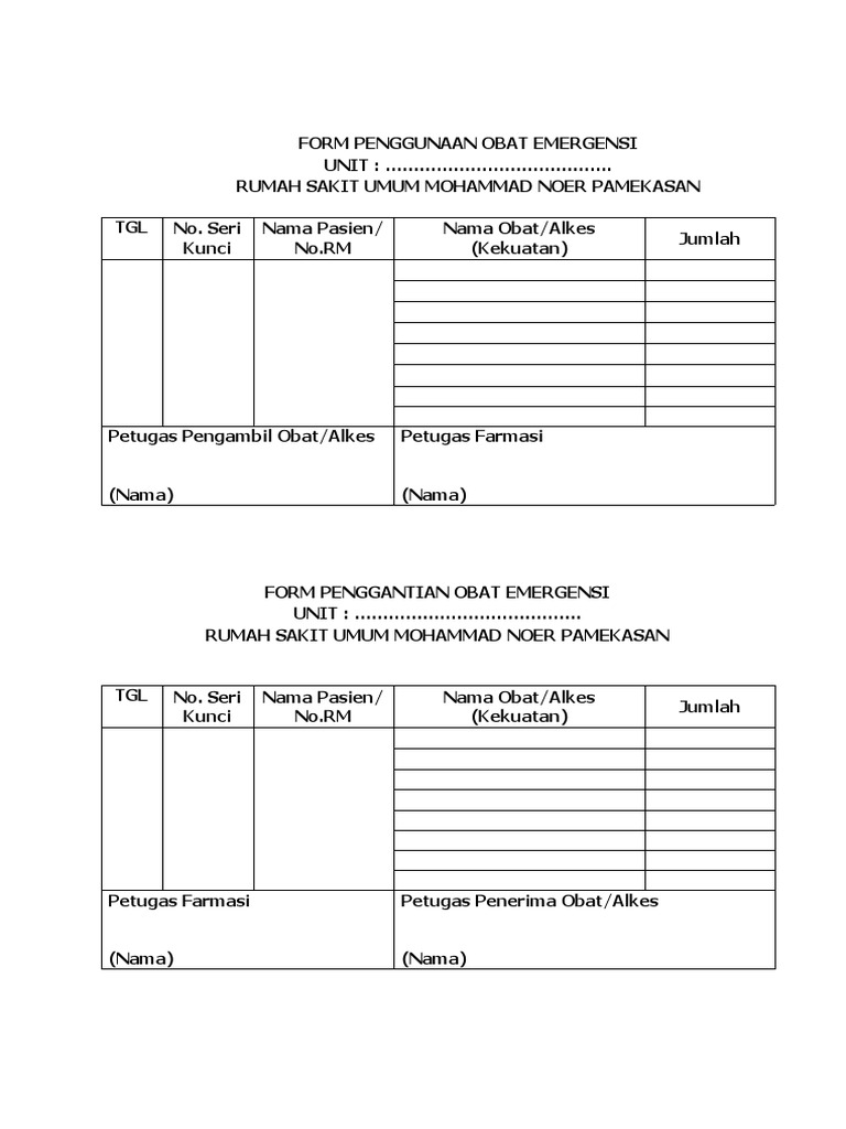 Formulir Penggunaan Obat Emergency | PDF