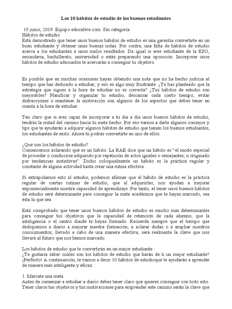Hábitos de Estudio Efectivos | PDF | Aplicación movil | Dormir