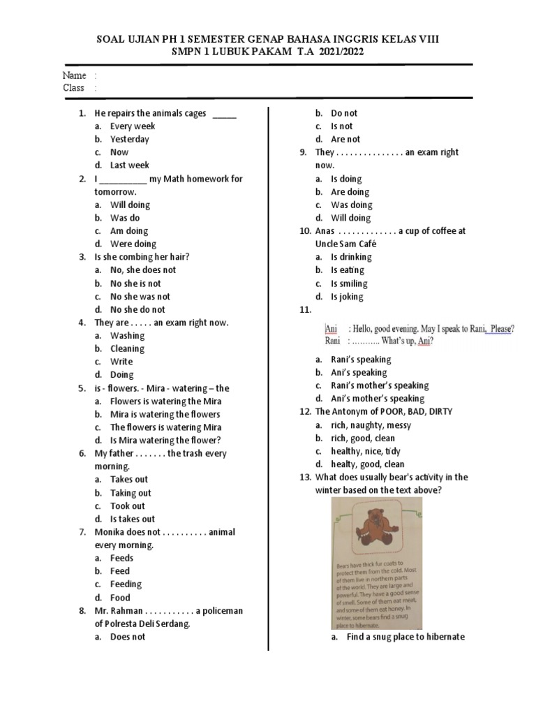 Soal PH 1 Genap Bahasa Inggris Kelas Viii | PDF