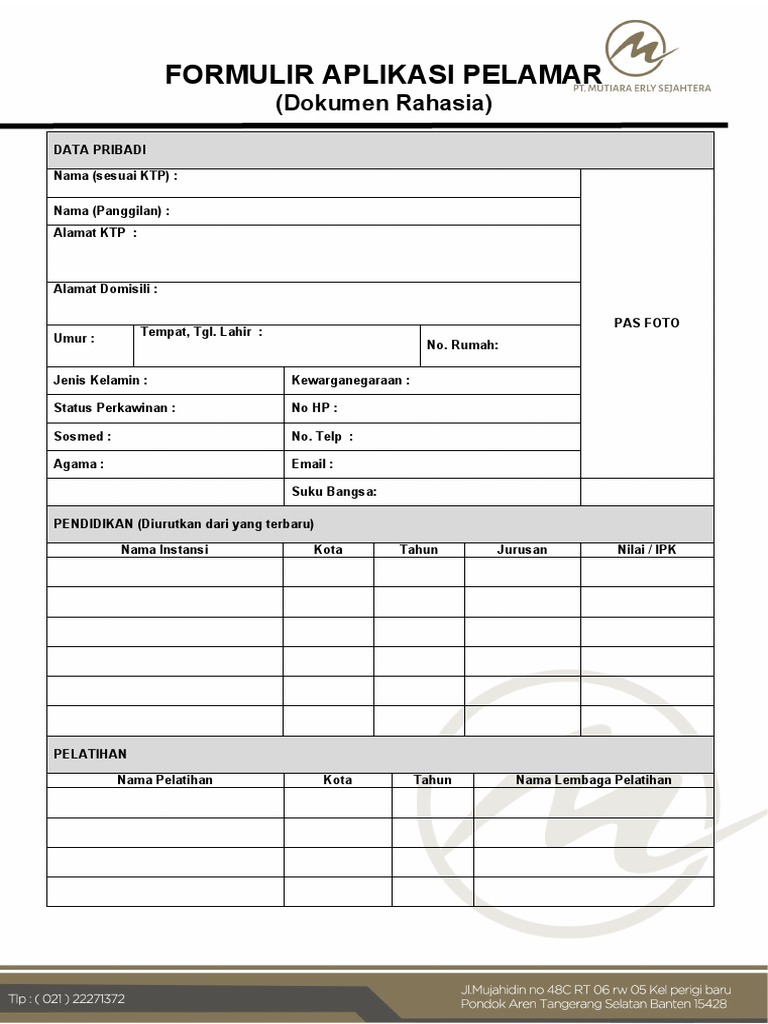 Formulir Aplikasi Pelamar | PDF