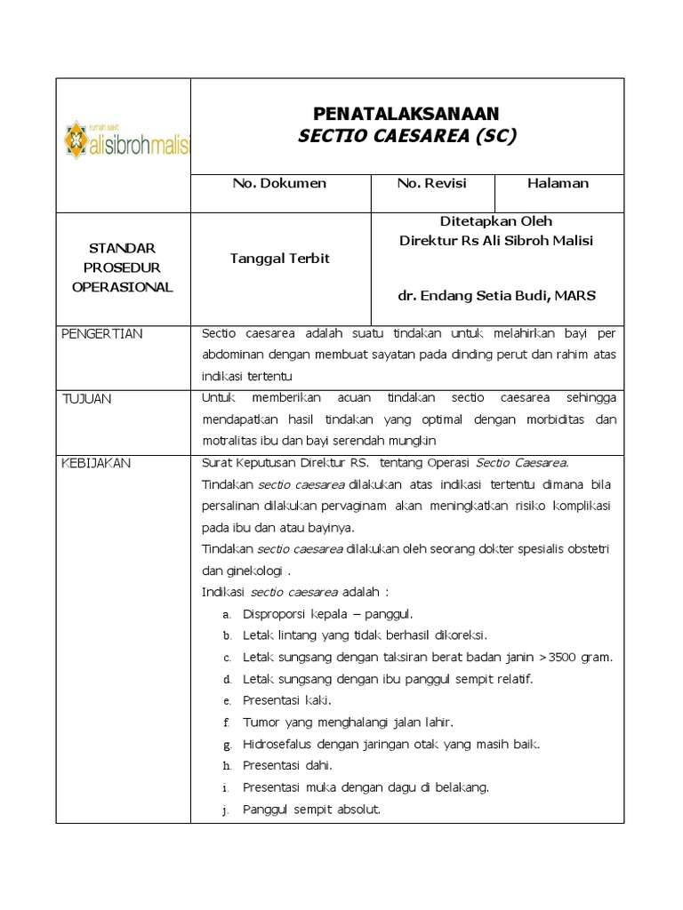 SOP Sectio Caesarea di RS | PDF