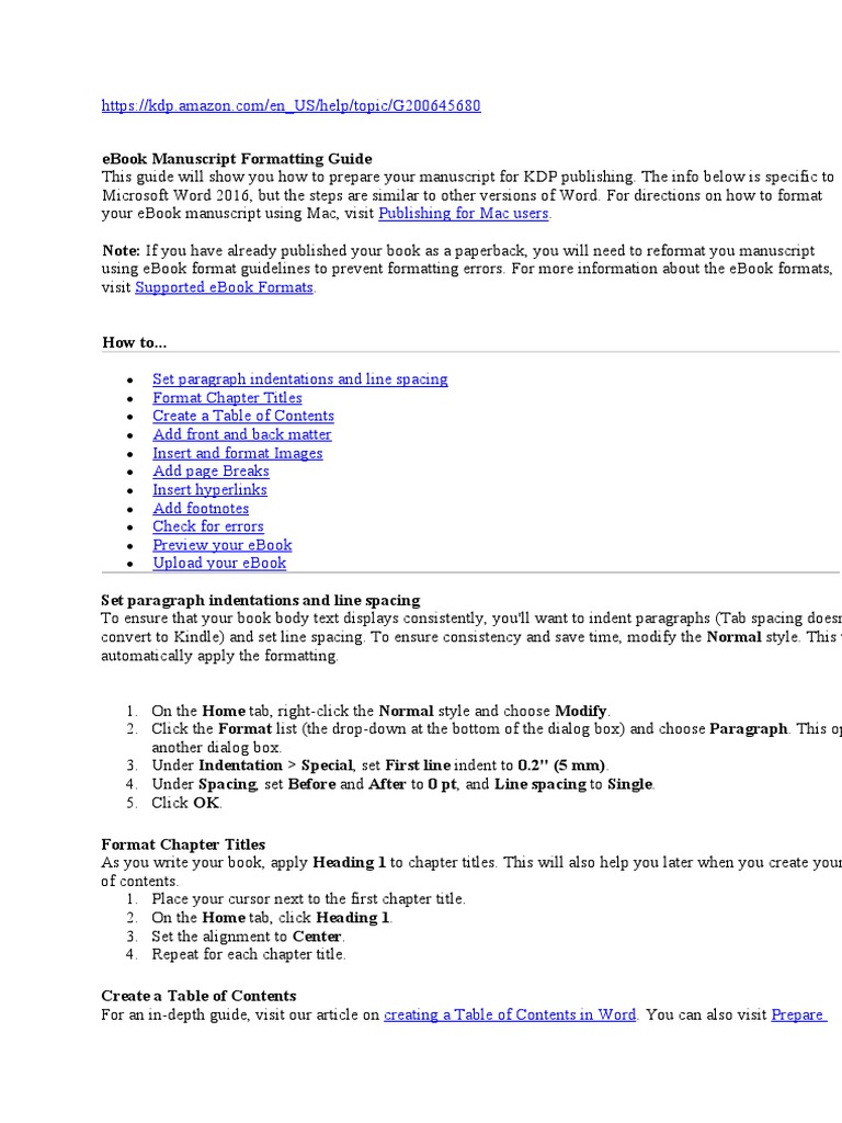 E Book Formatting Guide | PDF | Amazon Kindle | Hyperlink
