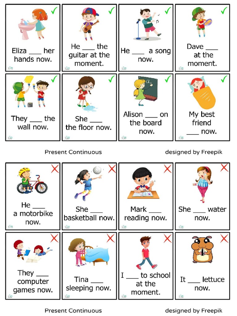 Present Continuous Cards | PDF