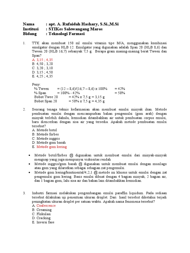 Materi Teknologi Farmasi (Soal Jawab) | PDF