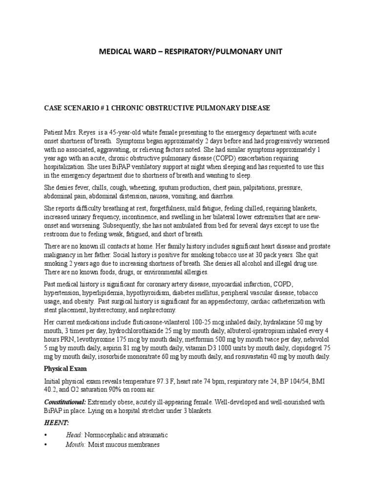 MEDICAL WARD RESPIRATORY - Case Scenarios 2 | PDF | Chronic Obstructive ...