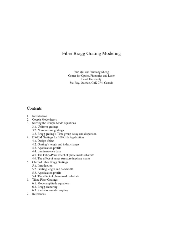 Fiber Bragg Grating Modeling Guide | PDF | Dispersion (Optics ...