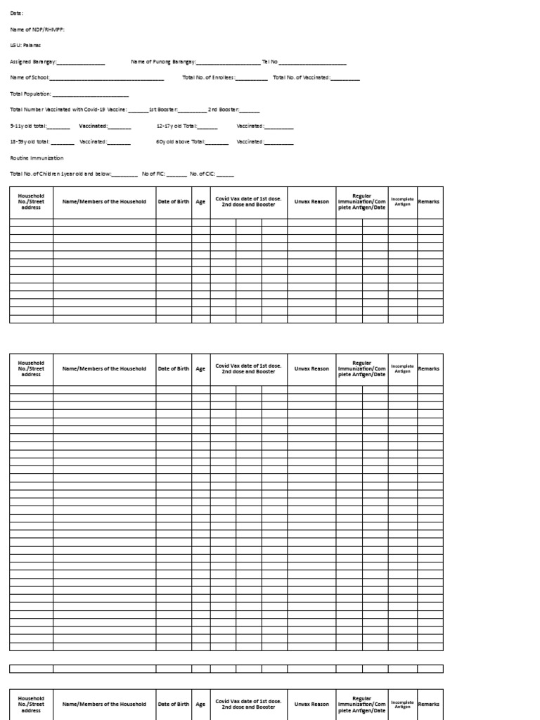 COVID Routine Immunization Form | PDF | Clinical Medicine | Life Sciences