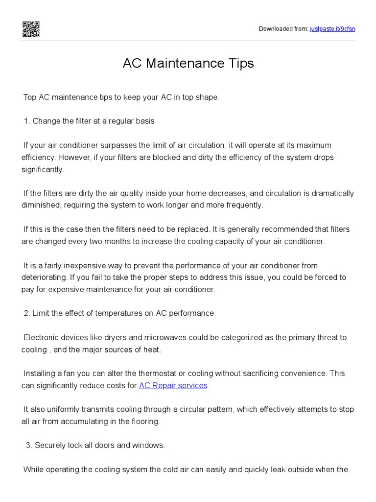 Ac Maintenance Tips | PDF | Air Conditioning | Thermostat
