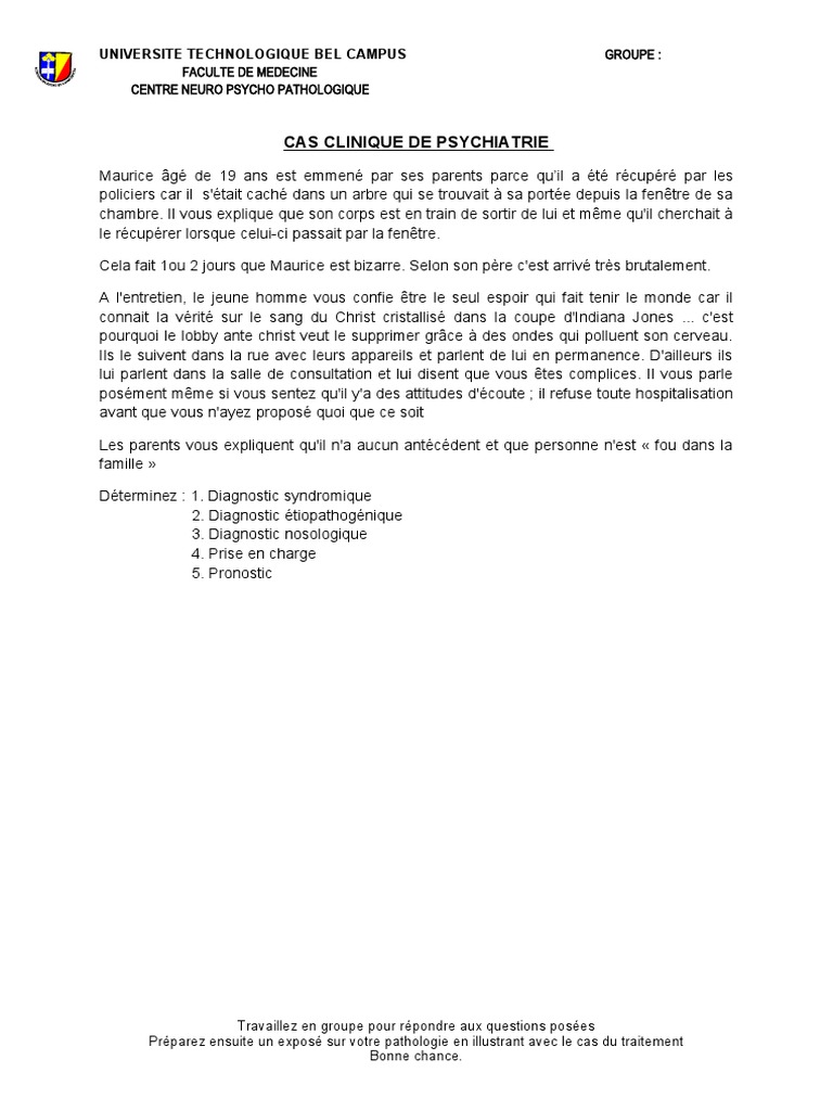 Cas Cliniques de Psychiatrie UTBC | PDF | Anxiété | Psychiatrie