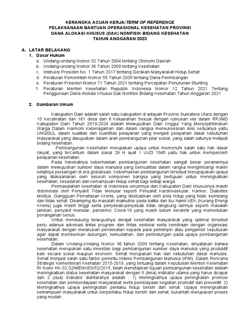 Tor Bok Sumbul Kunjungan Rumah Terapi Pencegahan TBC 2023 | PDF