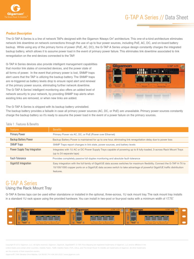 G-TAP A Series Datasheet | PDF | Network Switch | Power Supply