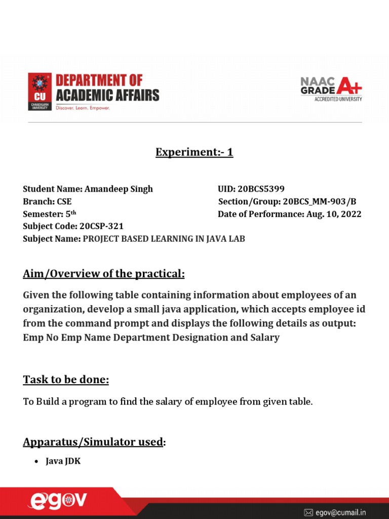 Amandeep Singh (20BCS5399) PBLJ Worksheet 1 | PDF | Programming Paradigms | Object Oriented ...
