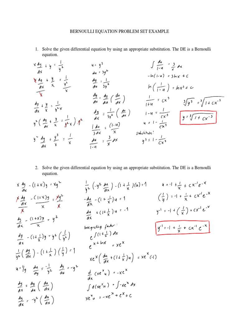 (Differential Equation) Bernoulli Equation Problem Set Example | PDF (Differential Equation) Bernoulli Equation Problem Set Example | PDF