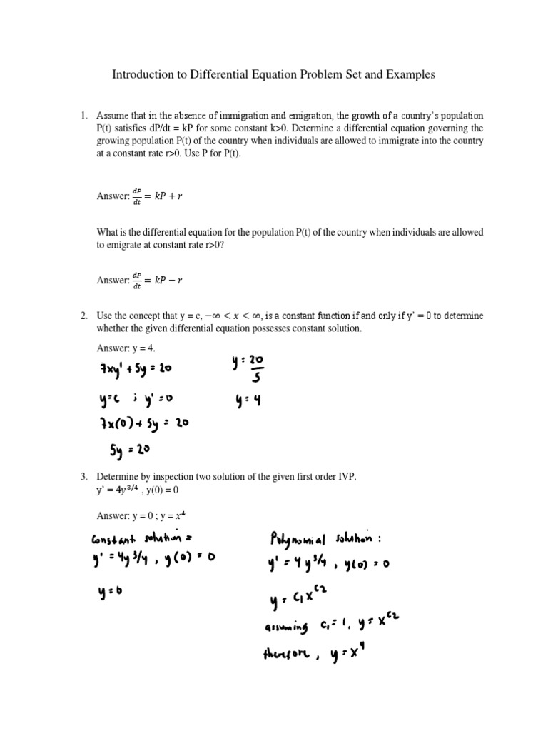 Introduction To Differential Equation Problem Set and Examples | PDF ...