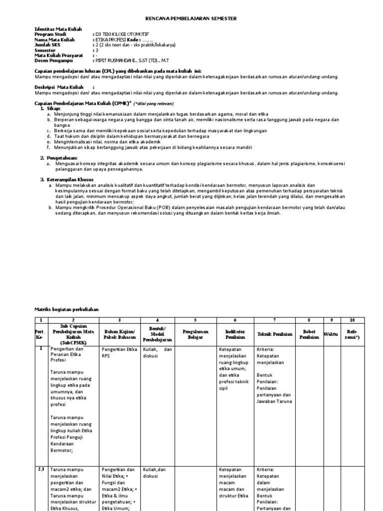 RPS Etika Profesi 2022 - 2023 | PDF