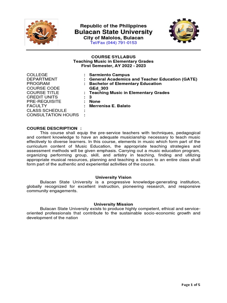 GEd - 303 Teaching Music in Elementary Grades | PDF | Teachers | Learning