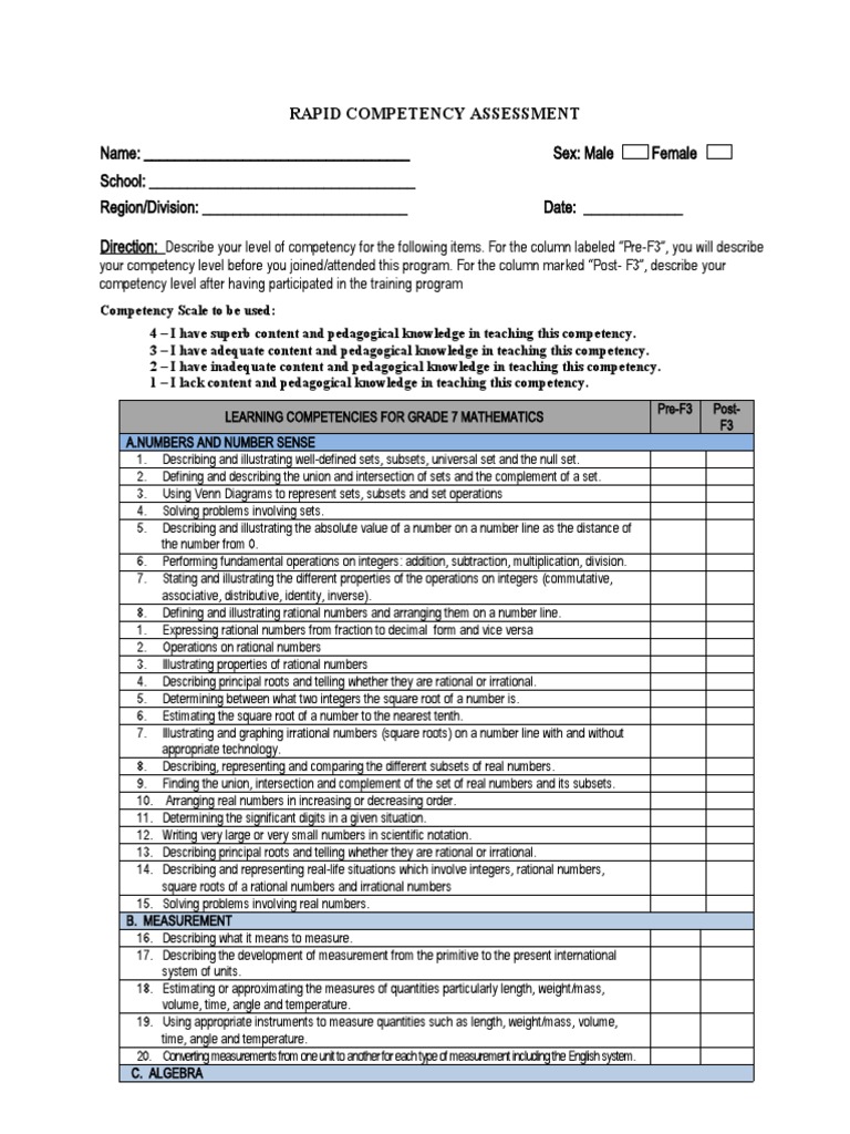 Rapid COmpetency Assessment | PDF | Numbers | Equations