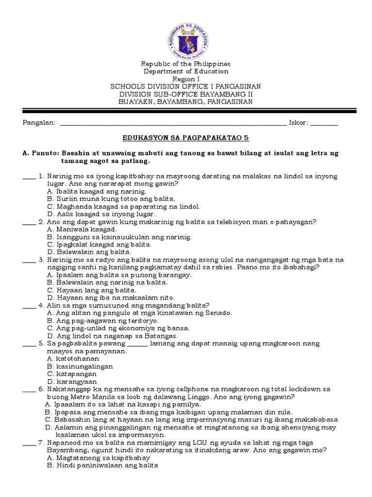 Esp 5 - Quarter 1 | PDF Esp 5 - Quarter 1 | PDF