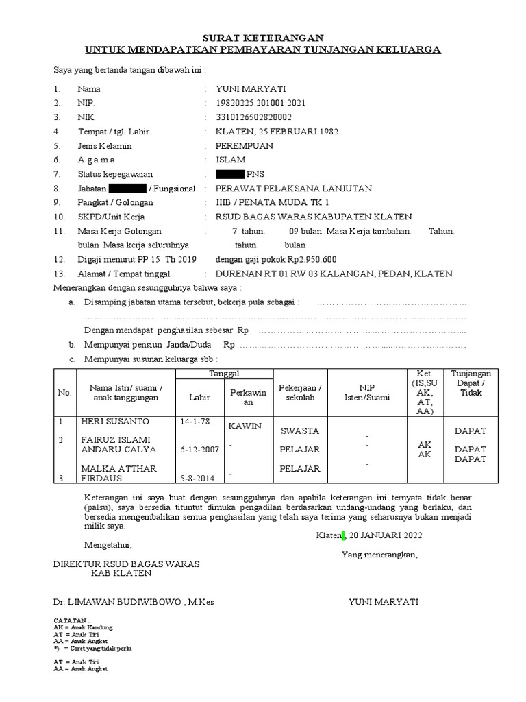 Form KP4 Tahun 2022 Rsud Bagas Waras | PDF