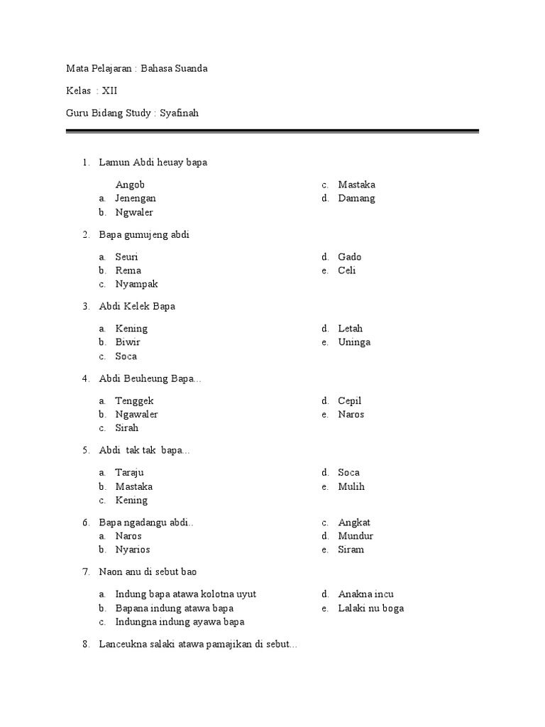 Soal Bahasa Sunda Kelas Xii Pdf